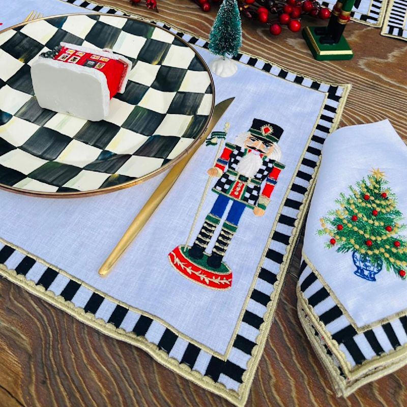 Nutcracker Pattern Linen Placemats | Christmas Table Design | Black ...