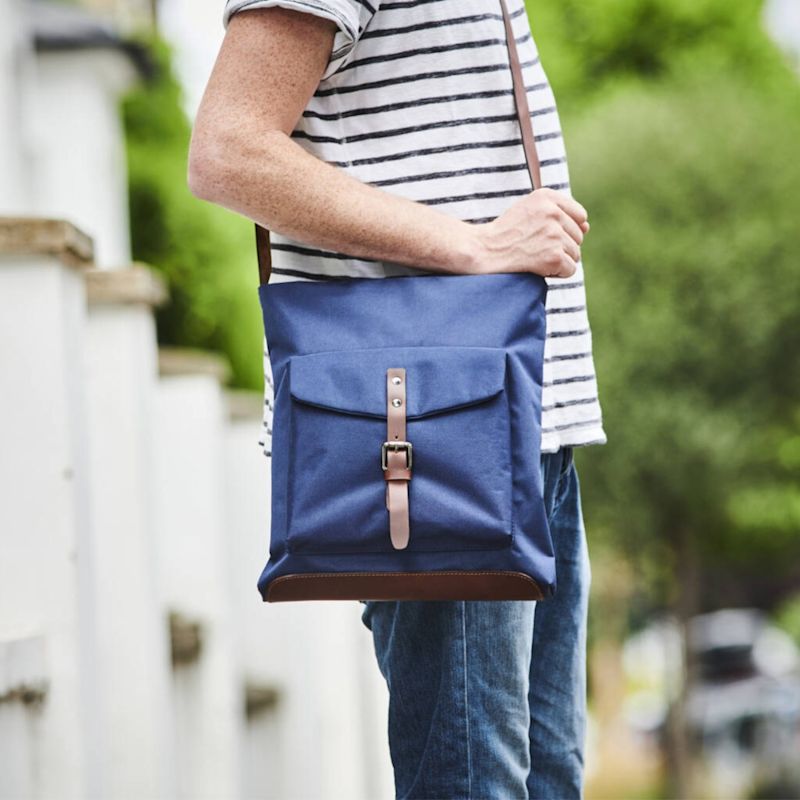 Nylon & Leather Men's Messenger Bag - Navy | VIDA VIDA | Wolf & Badger