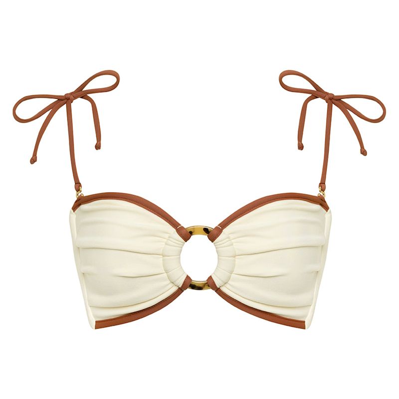 Oat Terracotta Binded Tori Ties Bandeau Bikini Top | Montce Swim | Wolf ...