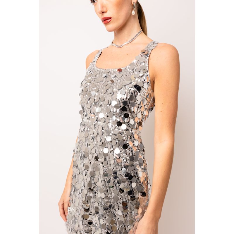 Oceane Silver Disc Sequin Dress | AMY LYNN | Wolf & Badger