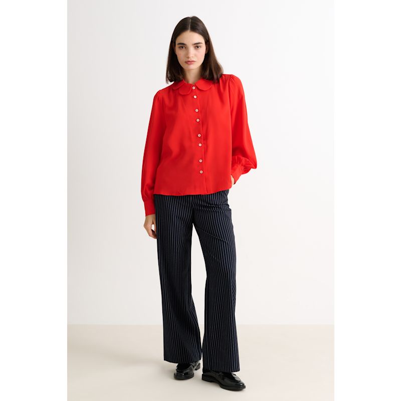 Octavia Crepe Petal Collar Blouse- Red | Louche | Wolf & Badger