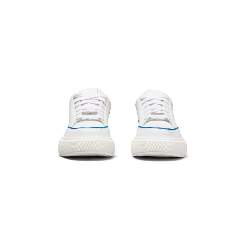 Off Duty White Italian Leather Sneaker With Blue Metallic Leather ...
