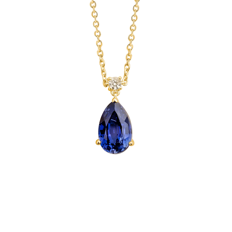 Ori Blue Sapphire & Diamond Pear Drop Pendant Necklace In Gold - Large ...
