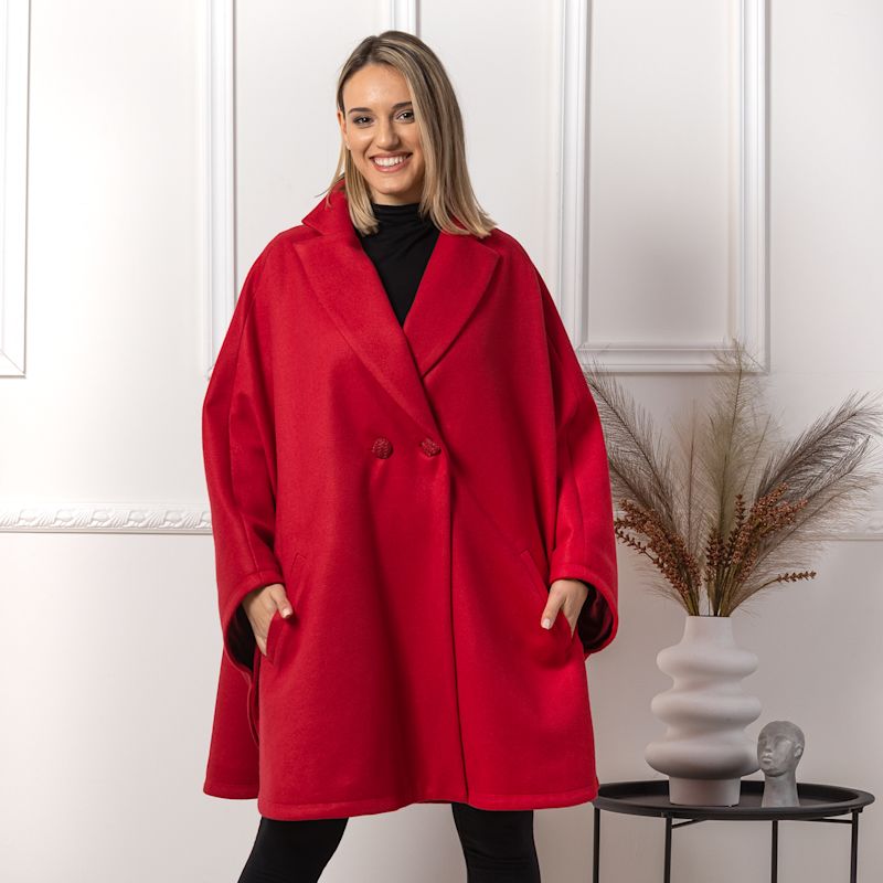 Winter Wool Cape Coat With Buttons In Raspberry Color | Nikka Place ...