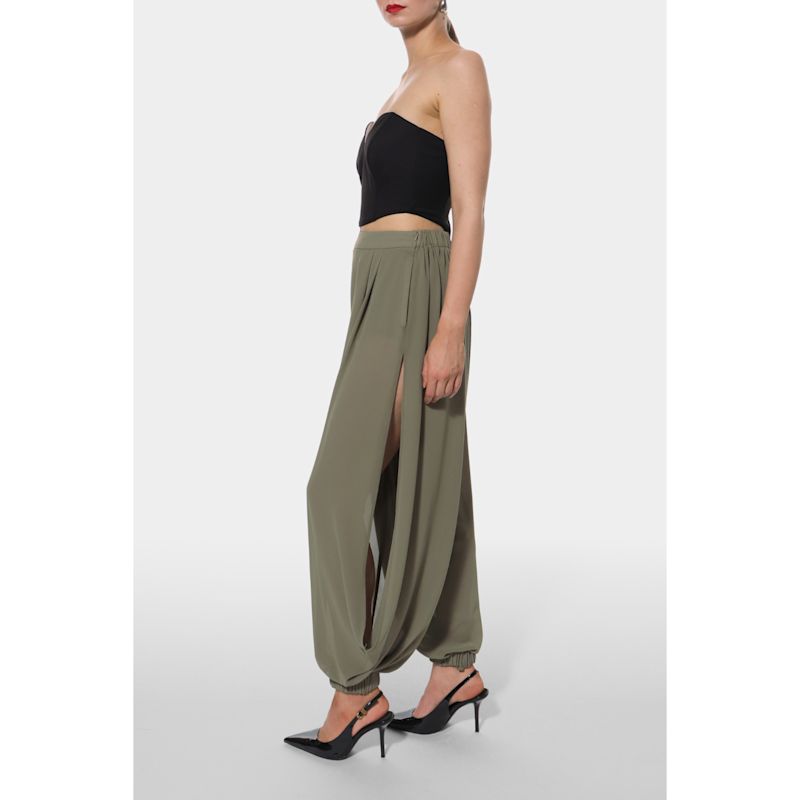 Denise Sheer Olive Wide-Leg Trousers With Shorts Set | AGGI by HALEWSKI ...