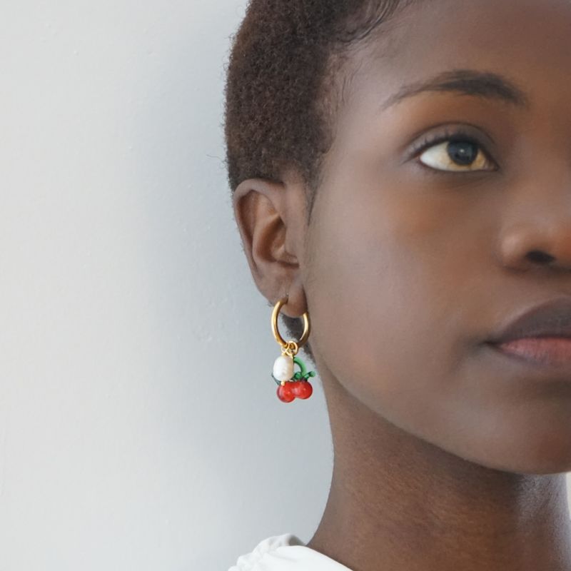 Pearl Hoop Earrings Cherry | Smilla Brav | Wolf & Badger