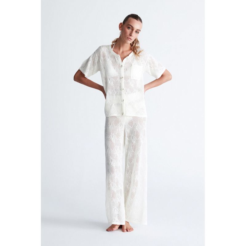 Emma Lace Knit Short Sleeve Cardigan In Ecru | Peraluna | Wolf & Badger