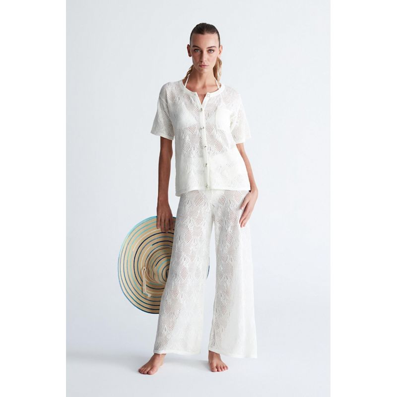 Emma Lace Knit Short Sleeve Cardigan In Ecru | Peraluna | Wolf & Badger