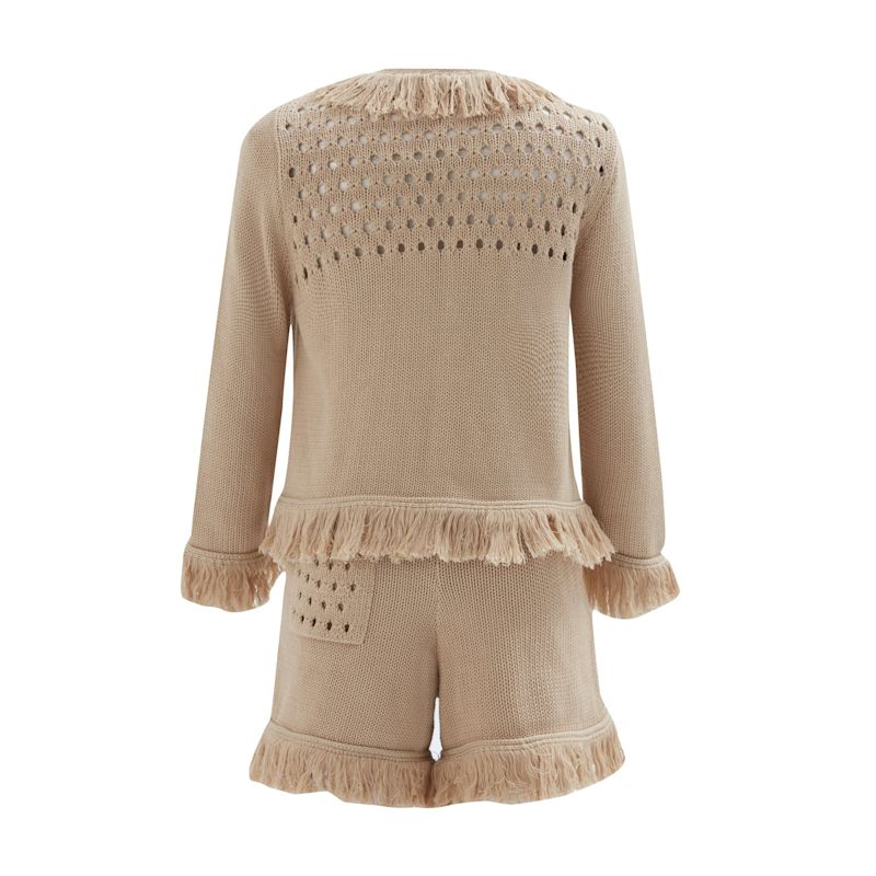 Miyoki Knitted Crop Cardigan & Shorts Matching Set In Beige | Peraluna ...