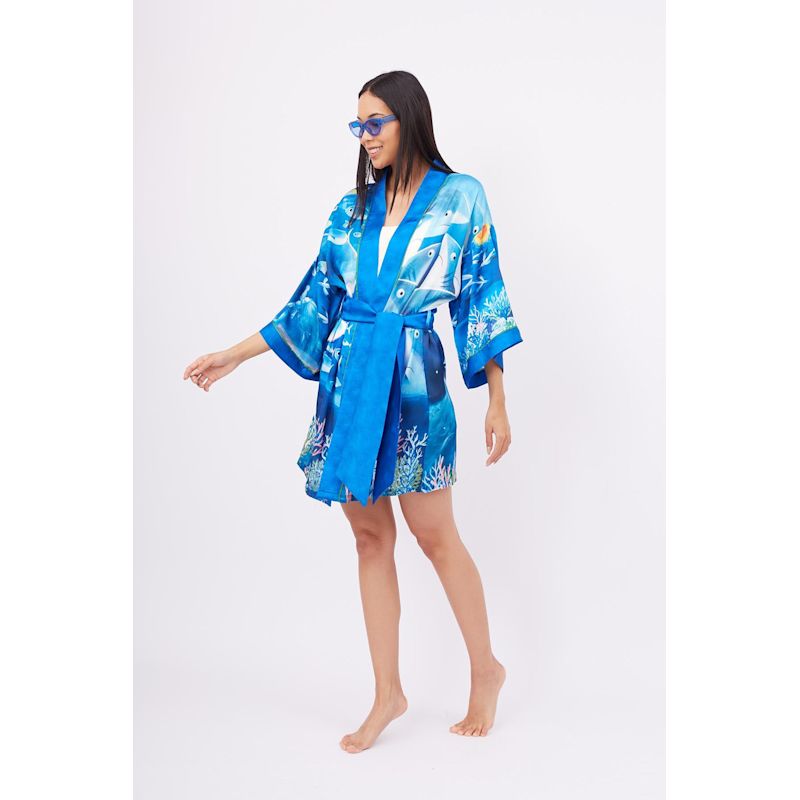 Ocean Story Short Satin Kimono | Peraluna | Wolf & Badger