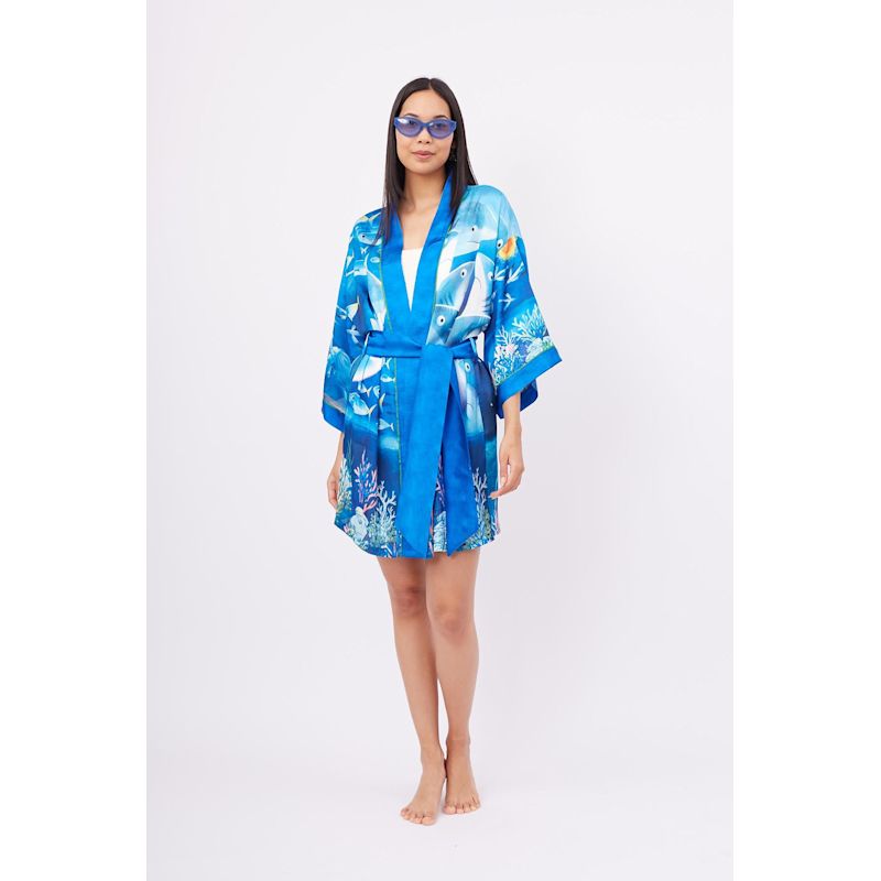 Ocean Story Short Satin Kimono | Peraluna | Wolf & Badger