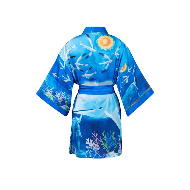 Ocean Story Short Satin Kimono | Peraluna | Wolf & Badger