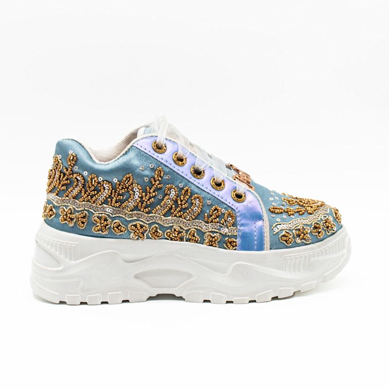 Petra Luxury Dusky Blue Satin Handmade Embellished Trainers | RETTROSE ...