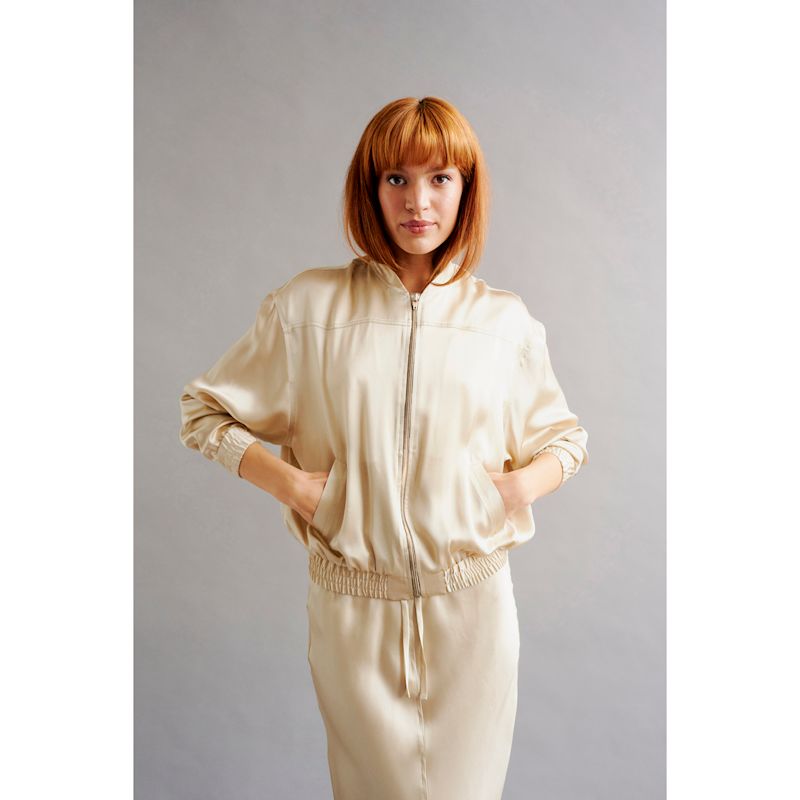 Poppy Silk Bomber Jacket - Sand | The Summer Edit | Wolf & Badger