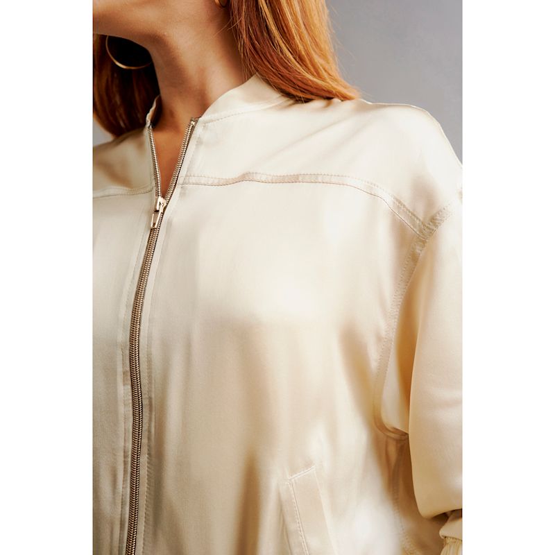Poppy Silk Bomber Jacket - Sand | The Summer Edit | Wolf & Badger