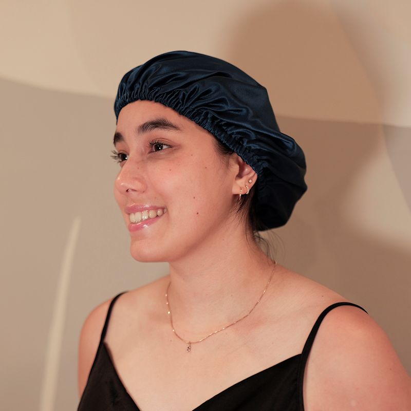 Pure Mulberry Silk Navy Hair Bonnet | Single Layer With Adjustable ...