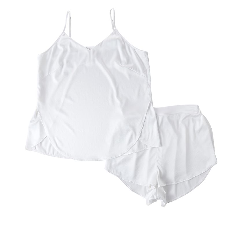Pure Mulberry Silk Petal Camisole Top And Shorts Set, Mid-Waist White ...