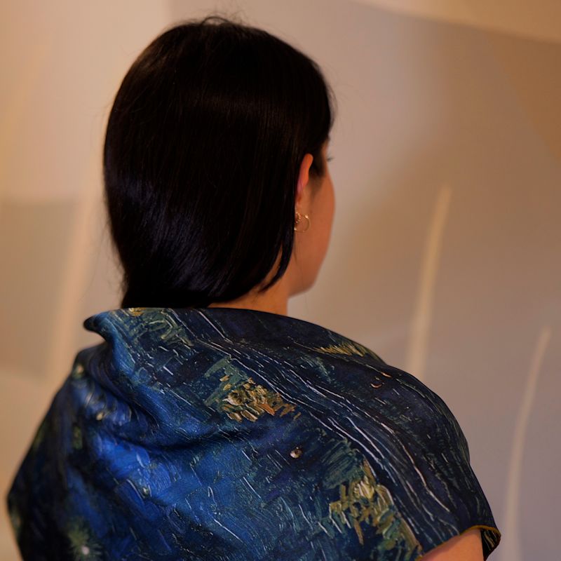 Pure Silk Scarf Oil Painting Starry Night Over The Rhone By Vincent Van Gogh | Soft Strokes Silk ...