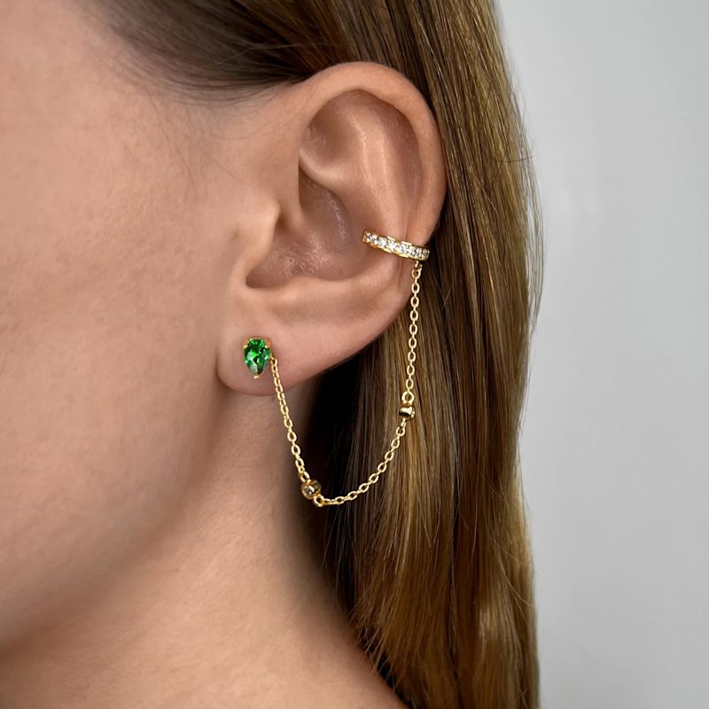 Pure Stud & Ear Cuff Set With Man Made Emeralds In Gold | SALLY SKOUFIS ...