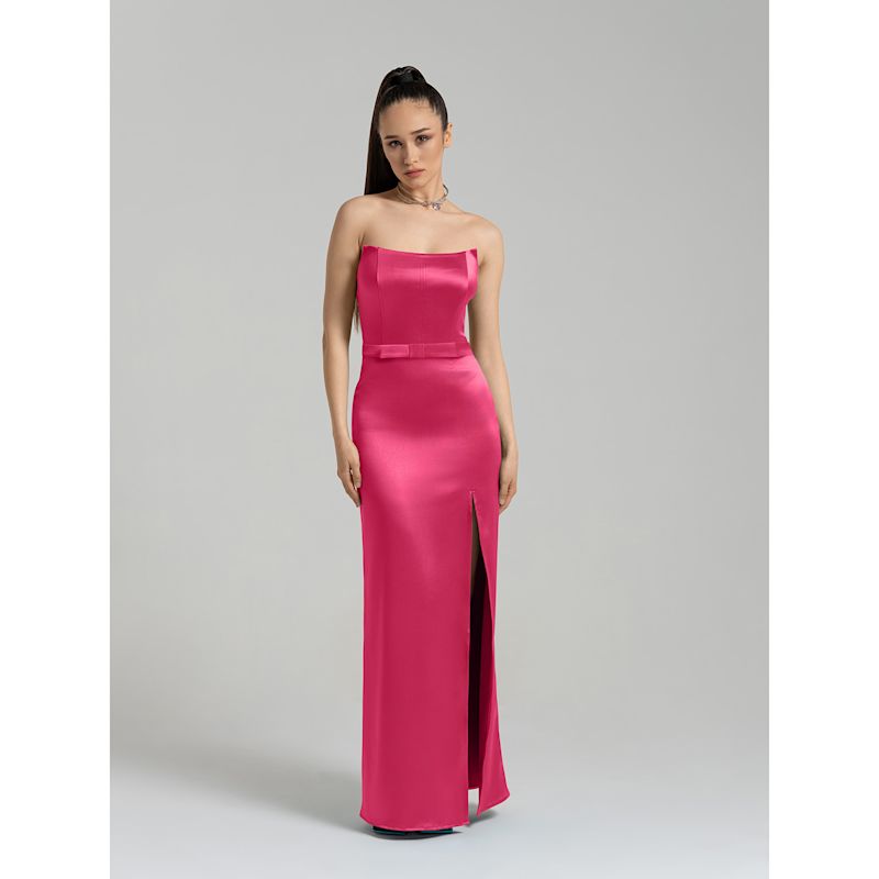 Queen Of Hearts Satin Maxi Dress, Hot Pink | Tia Dorraine | Wolf & Badger