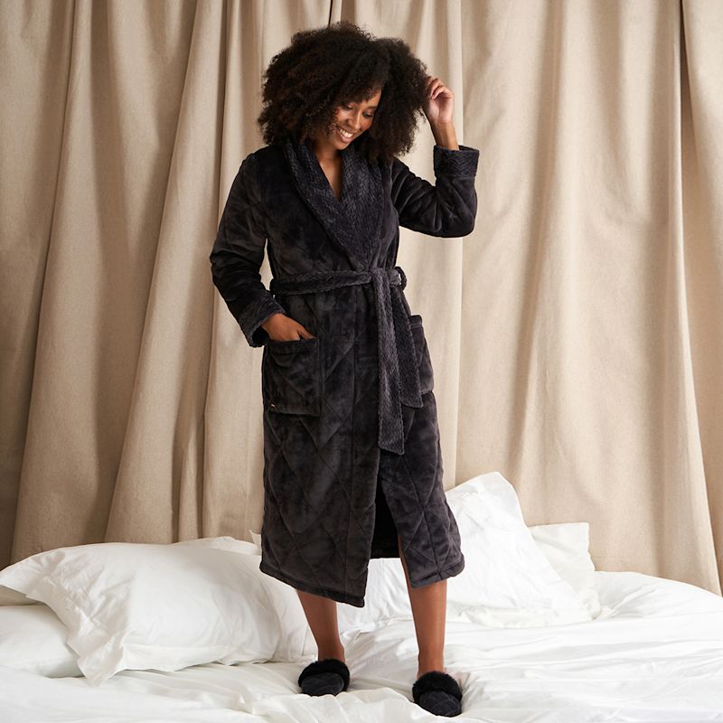Quilted Velour Robe In Raven | Pretty You | Wolf & Badger