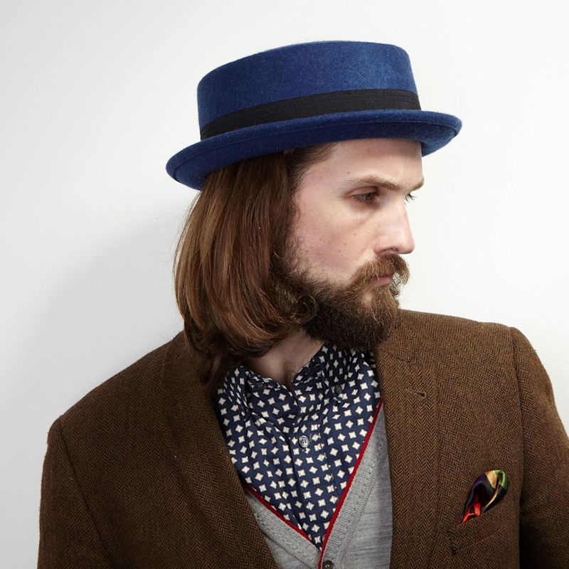 Quintin Azure Blue Felt Oval Crown Porkpie Hat | Dasmarca Hats | Wolf ...