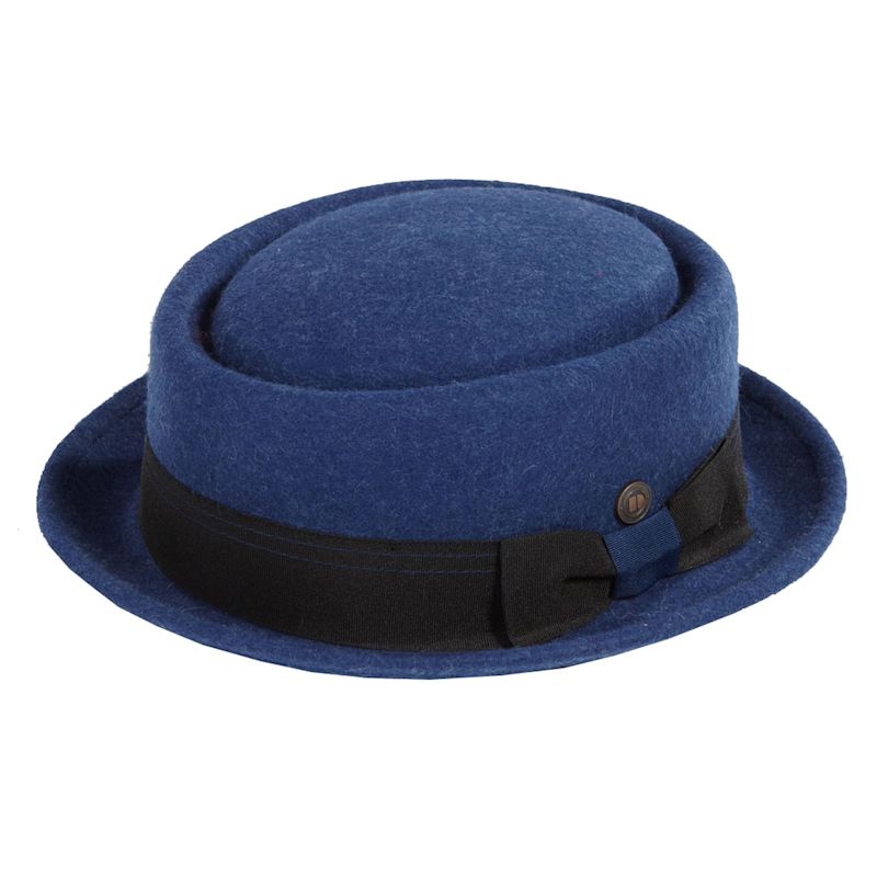 Quintin Azure Blue Felt Oval Crown Porkpie Hat | Dasmarca Hats | Wolf ...