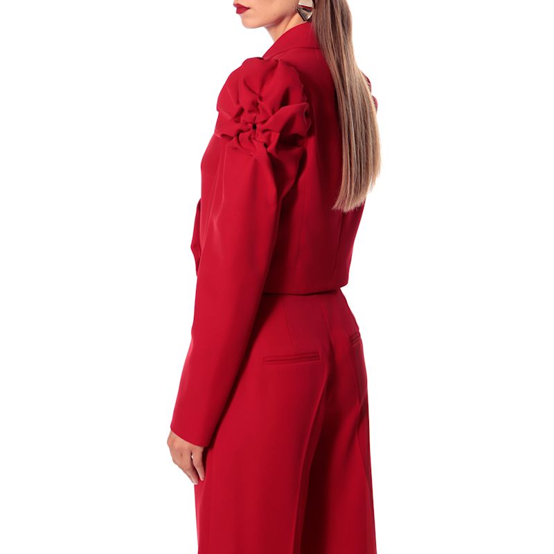 Naya Ribbon Red Short Blazer With Puffed Sleeves | AGGI by HALEWSKI ...