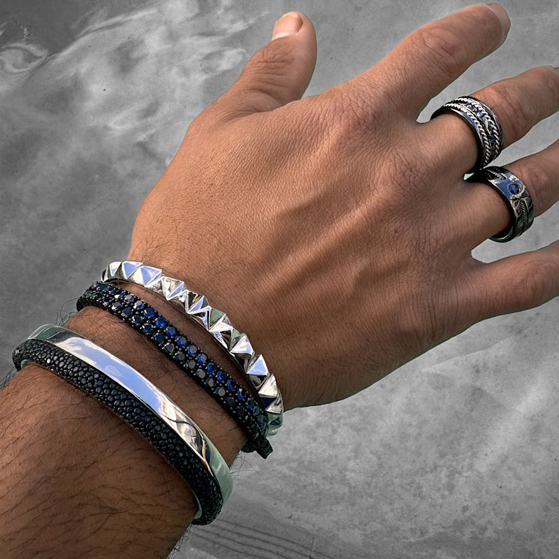 Rebel Bracelet With Man Made Sapphire In Premium Black Rhodium | SALLY ...
