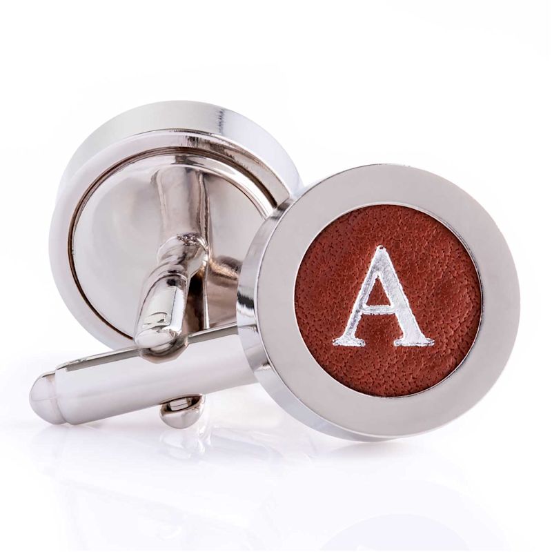 Regent Chestnut Leather Silver Letter Cufflinks | N'Damus London | Wolf ...