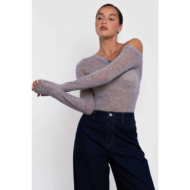 Remsen One Shoulder Sheer Knit Cloud Melange | VÆNN | Wolf & Badger