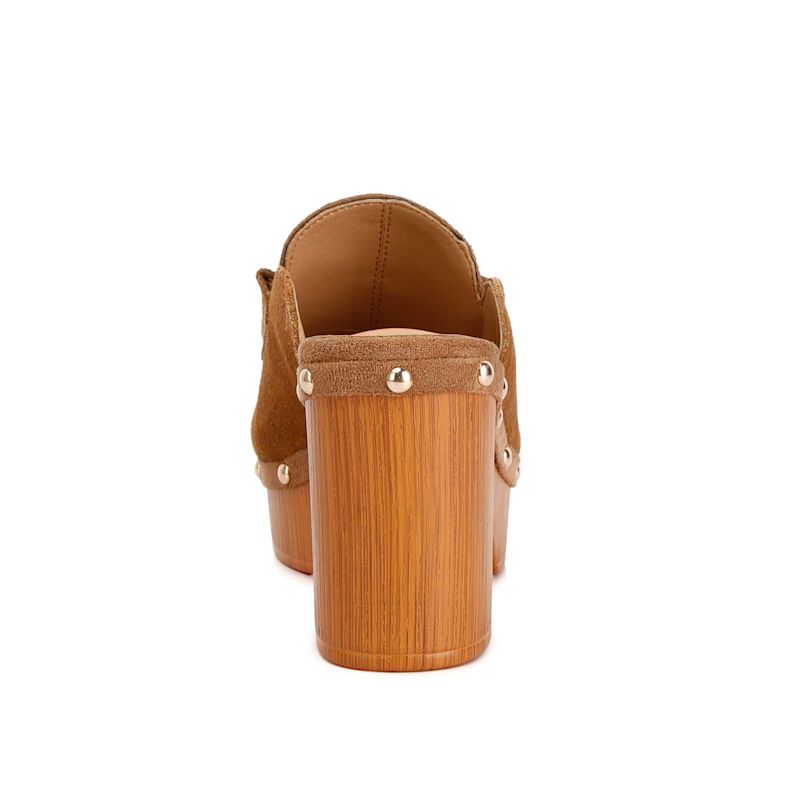 Riley Genuine Suede Platform Clogs In Tan | Rag & Co. | Wolf & Badger