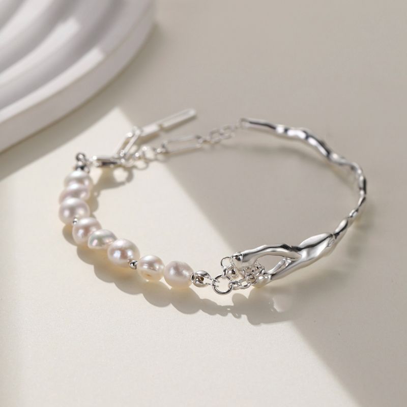 Rippling — Asymmetrical Pearl Silver Bracelet | EVERY WAVE | Wolf & Badger