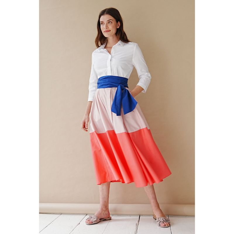 Rosé-Salmon Colorblock Shirt Dress With Tie Belt | Marianna Déri | Wolf ...