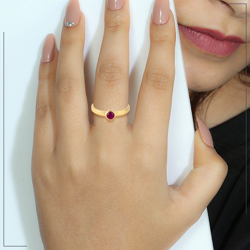 Round Ruby Gemstone Band Ring in 18k Yellow Gold | Artisan | Wolf & Badger