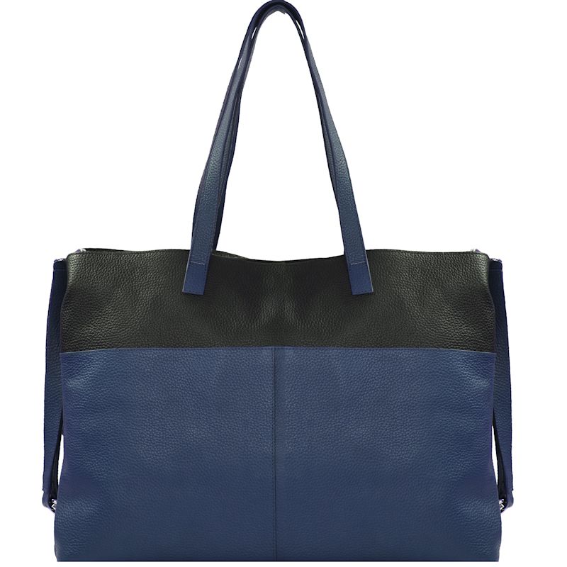 Royal Blue Two Tone Horizontal Leather Tote | Brix+Bailey | Wolf & Badger