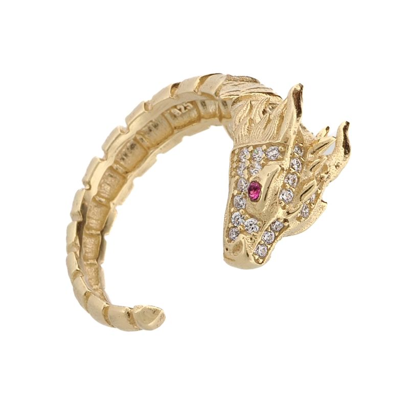 Ruby Eyed Guardian Gold Dragon Design Ring - Gold | Ebru Jewelry | Wolf ...