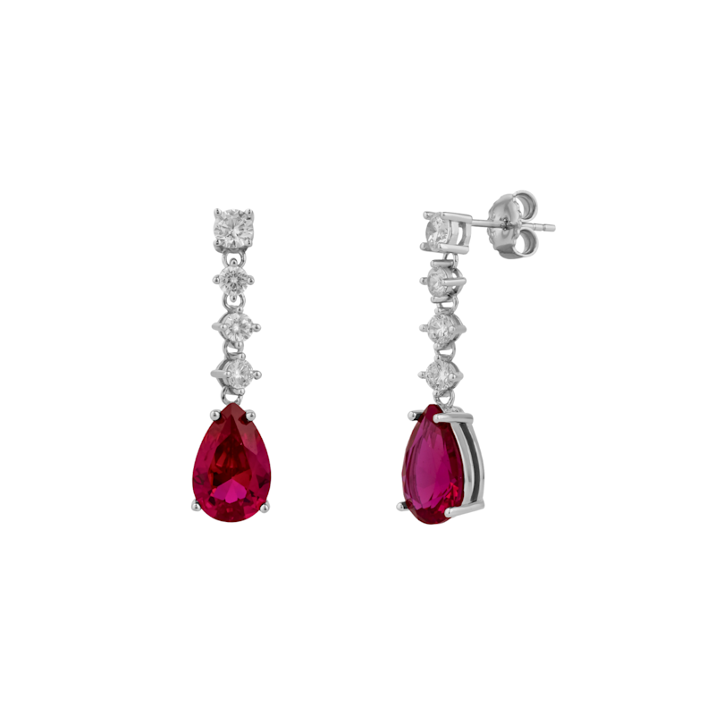 Ruby Red Pear Shape Cubic Zirconia Sterling Silver Drop Earrings ...
