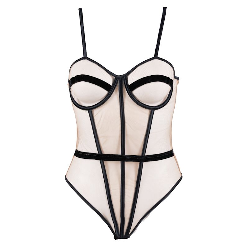Second Skin Mesh And Velvet Black Bodysuit Zaza Nude And Black | LES ...
