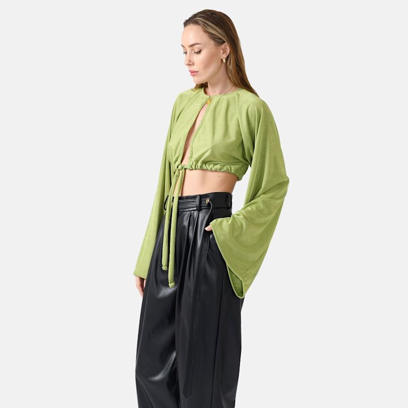 Green Cropped Cardigan – Oversized Fit, Long Sleeves | Kargede | Wolf ...