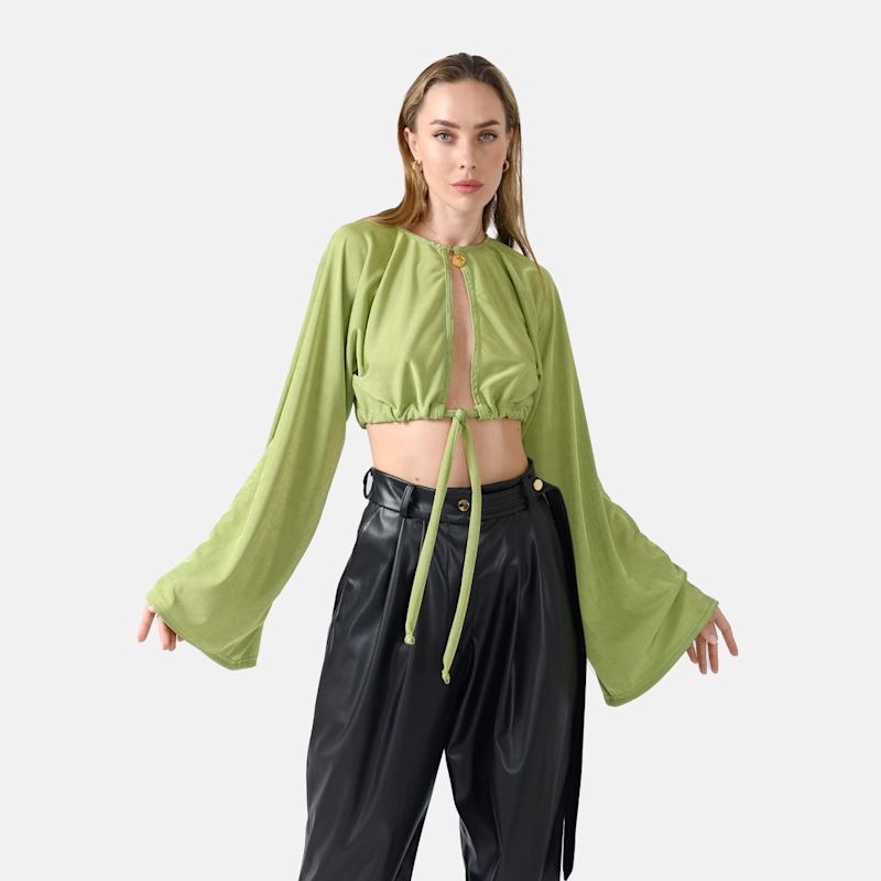 Green Cropped Cardigan – Oversized Fit, Long Sleeves | Kargede | Wolf ...