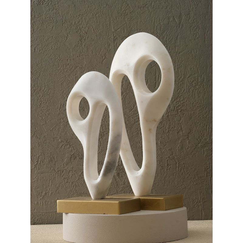 Set Of Two Marble Scream Sculptures – Abstract White Marble Art With ...