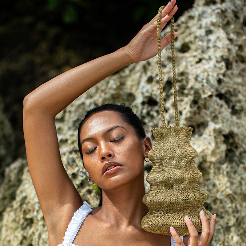 Shell Handwoven Wire Bag In Dark Gold | Brunna.Co | Wolf & Badger