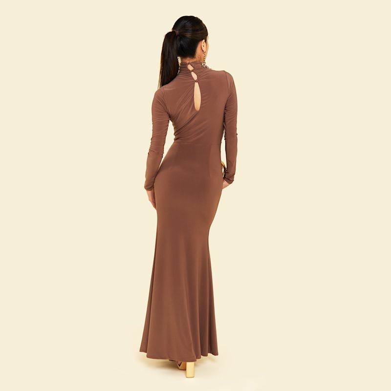 Silene Maxi Dress In Woodsmoke Tan | Celestine & Mae | Wolf & Badger