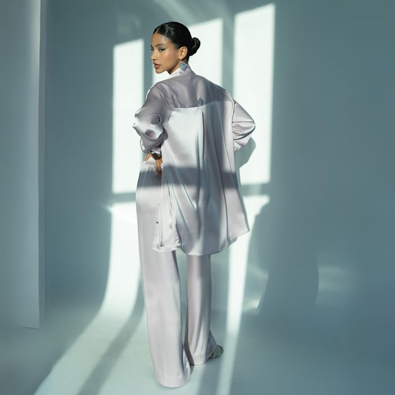 Silk Pants Set In Lavender | MYKAFTAN | Wolf & Badger