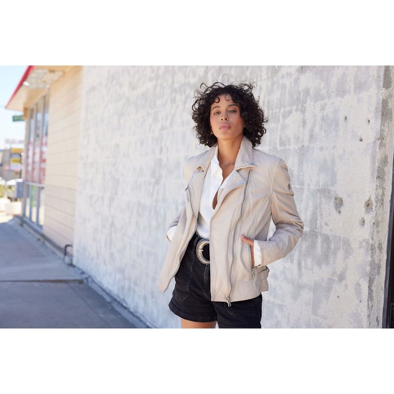 Sofia Rf Leather Jacket, Off White | MAURITIUS | Wolf & Badger