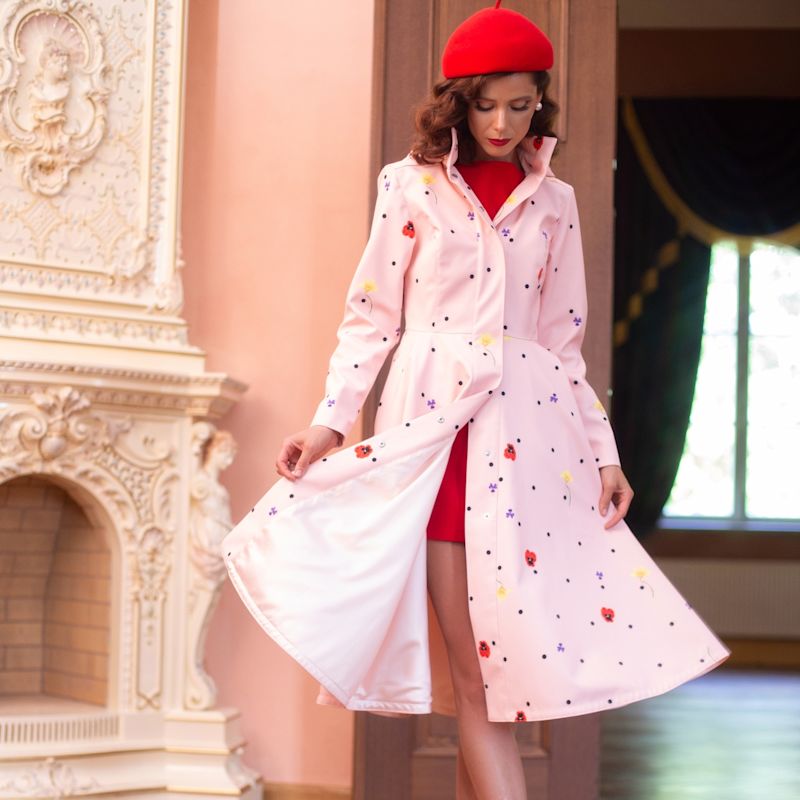 Fitted & Flared Coat With A-Line Skirt In Pink: Cotton Candy ...