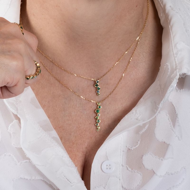 Solid Gold & Green Emerald Long Cascade Pendant | Dower & Hall | Wolf ...