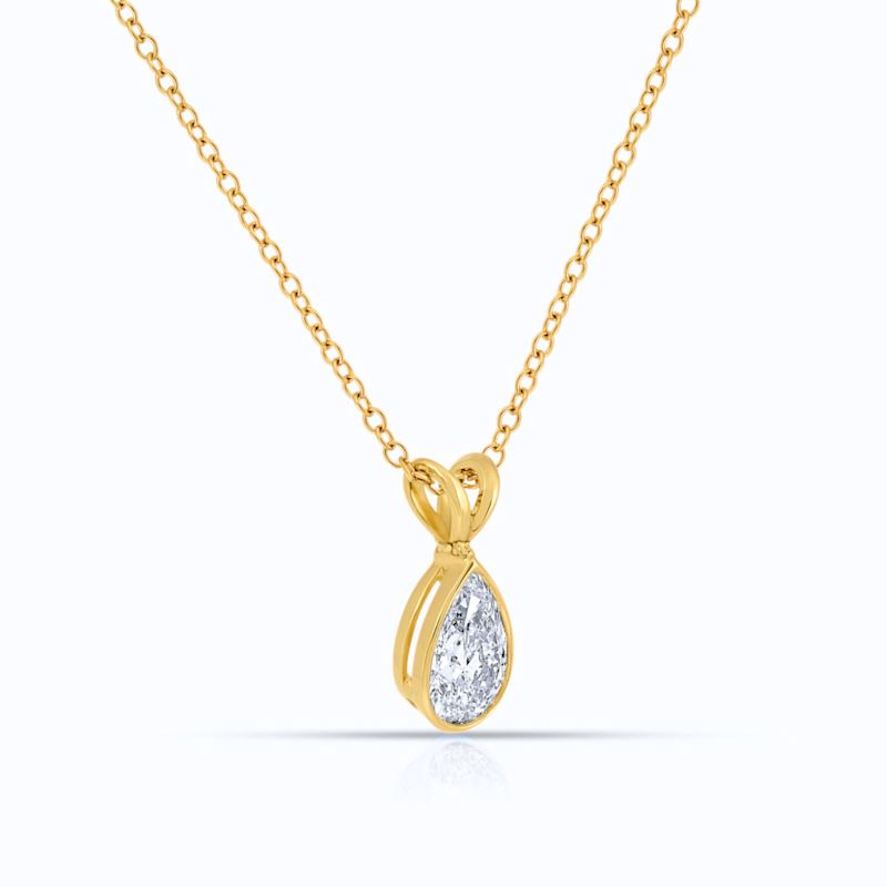 Solid Yellow Gold Bezel Set Pear Lab Grown Diamond Once Carat Total ...