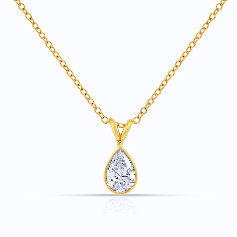 Solid Yellow Gold Bezel Set Pear Lab Grown Diamond Once Carat Total ...